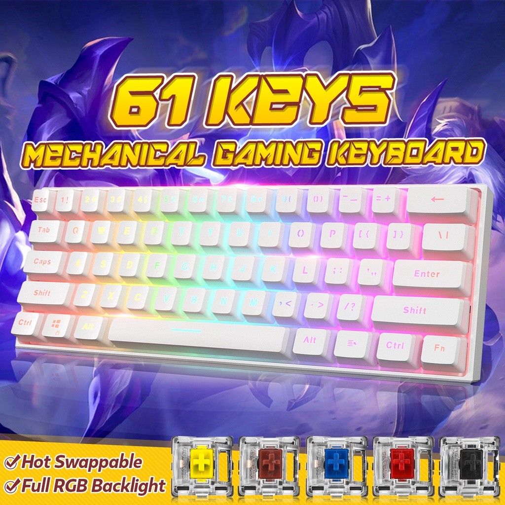 Gamakay MK61 有線機械鍵盤 Gateron 光學開關布丁鍵帽 RGB 61 鍵熱插拔遊戲 | 蝦皮購物