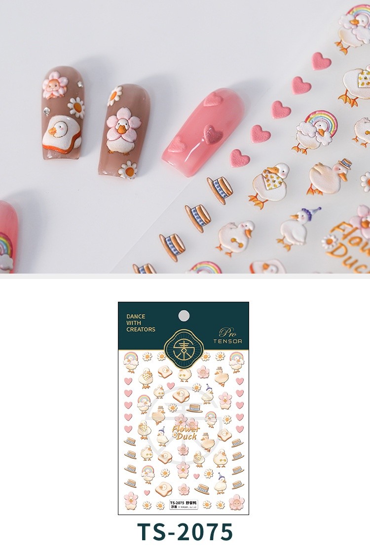 【可愛美甲貼紙】野餐鴨 新工藝 薄韌 指甲貼 pro 磨砂 立體 背膠 美甲貼紙 TS-2075 | 蝦皮購物