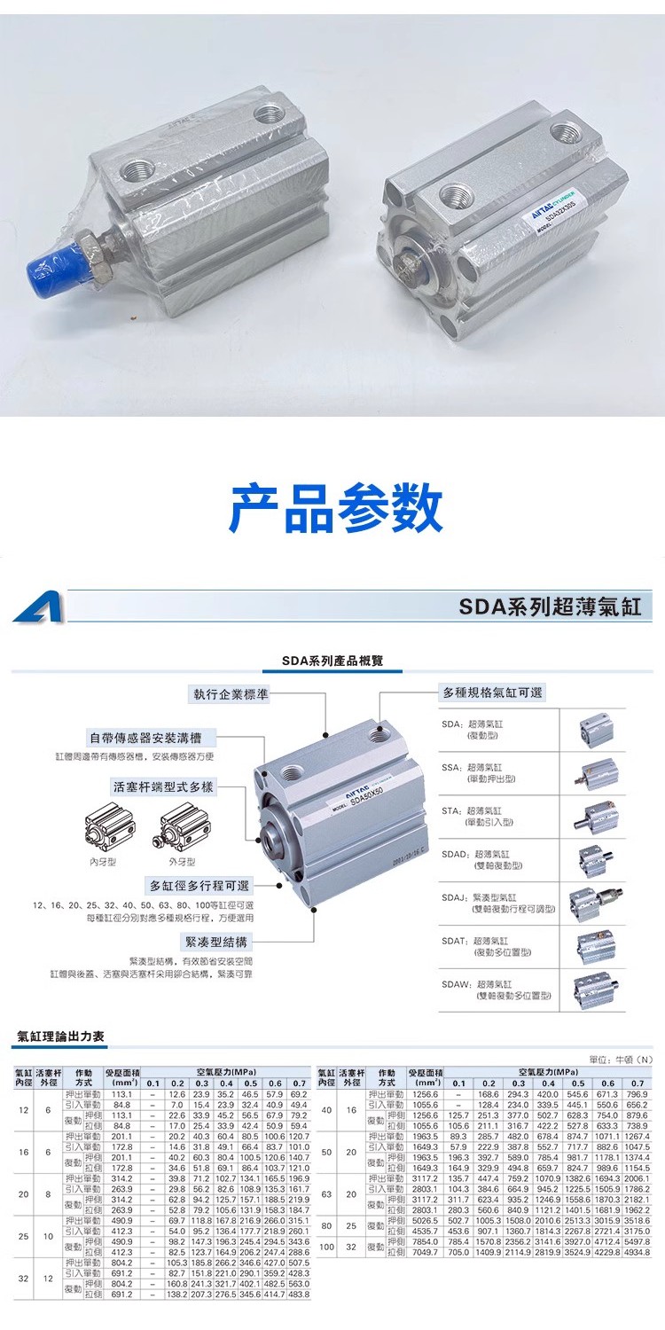 AirTac全新現貨薄型氣缸SDA50/63*5/10X15X20X25X30X40X50-SBSDA50X5 SDA | 蝦皮購物