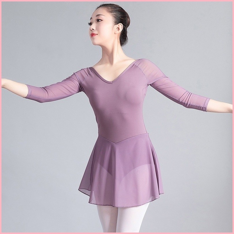 實拍 練功服基訓服裝芭蕾舞衣藝考形體[D1202]舞蹈練功服女成人形體服七分袖體操芭蕾舞服連體服紗裙舞蹈基訓服 | 蝦皮購物