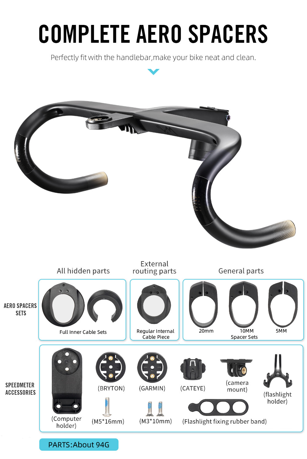 Ryet ErgoAce 全內線一體式公路車把 T800 碳纖維一體式車把 Di2 帶自行車電腦支架 | 蝦皮購物