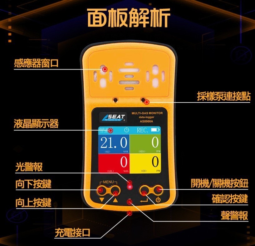 博士特汽修 可燃氣體警報器 MET-GD4CP 保固一年有害氣體偵測 攜帶式氣體偵測器 氣體探測器 含採樣泵 | 蝦皮購物