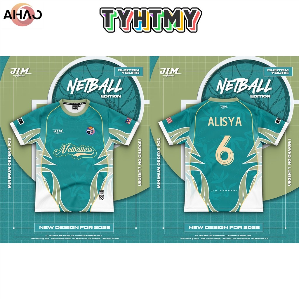 【免費定制名稱】六月雨-新設計 Baju NETBALL Jersey 定制名稱昇華中性 T 恤 lelaki 戶外運動 | 蝦皮購物