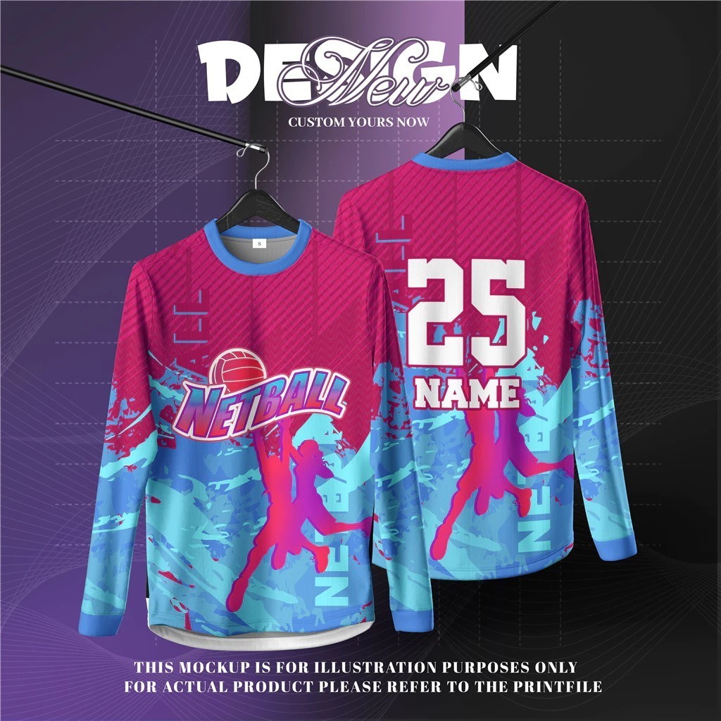 [免費定制]2025 新! NETBALL JERSEY Baju 長袖設計 T 恤 lelaki perempuan | 蝦皮購物