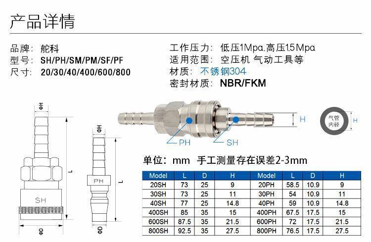 【實惠好用】不鏽鋼快速接頭 SH系列 氣動接頭 304鋼自鎖接頭 IMPA351221 351224 | 蝦皮購物