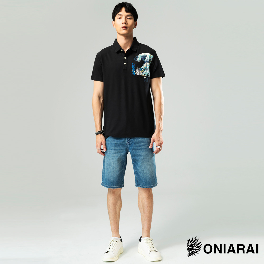 BLUE WAY 鬼洗 ONIARAI - 男款 和藝術冲浪裏短袖POLO衫(黑) | 蝦皮購物