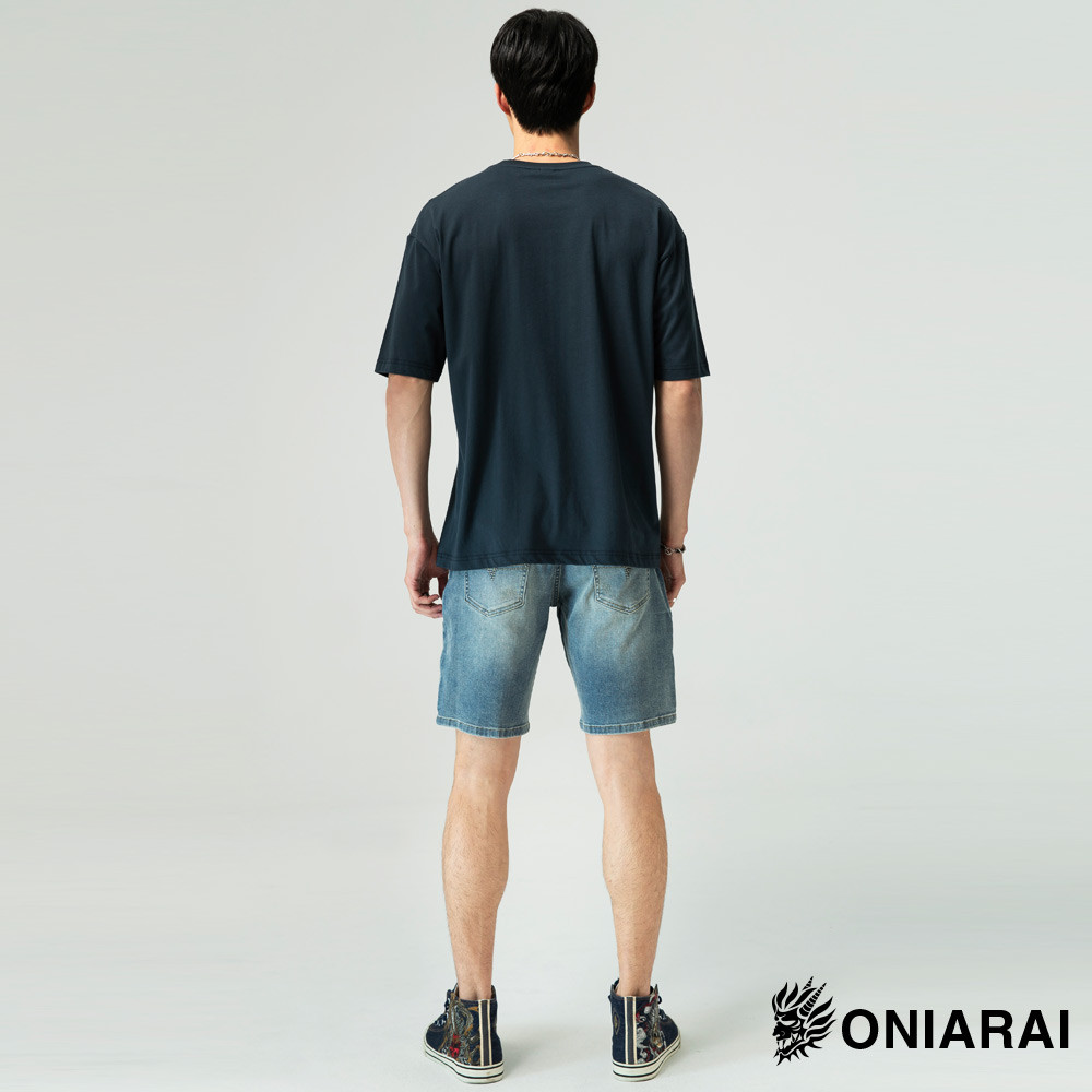 BLUE WAY 鬼洗 ONIARAI - 男款 黑魂重工LOGO落肩短TEE(深藍) | 蝦皮購物