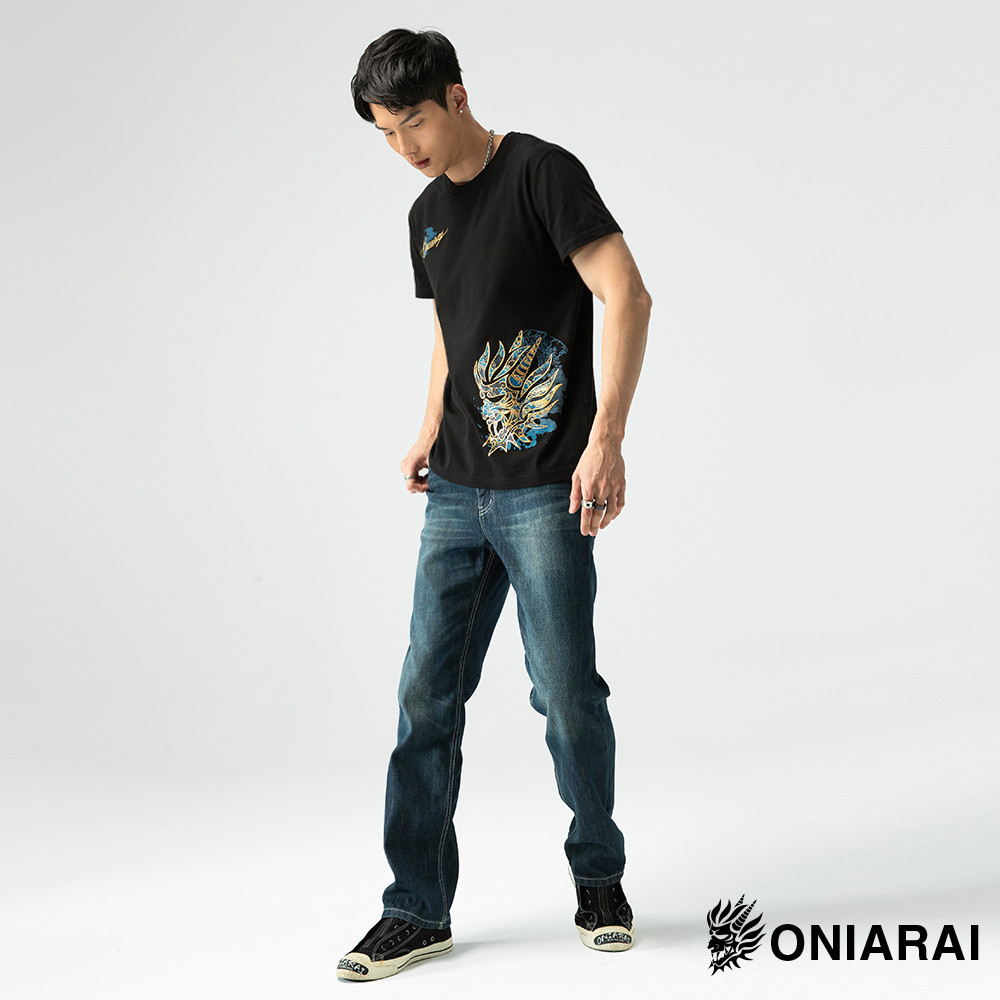 BLUE WAY 鬼洗 ONIARAI - 男款 經典鬼頭日式海浪短TEE(黑) | 蝦皮購物