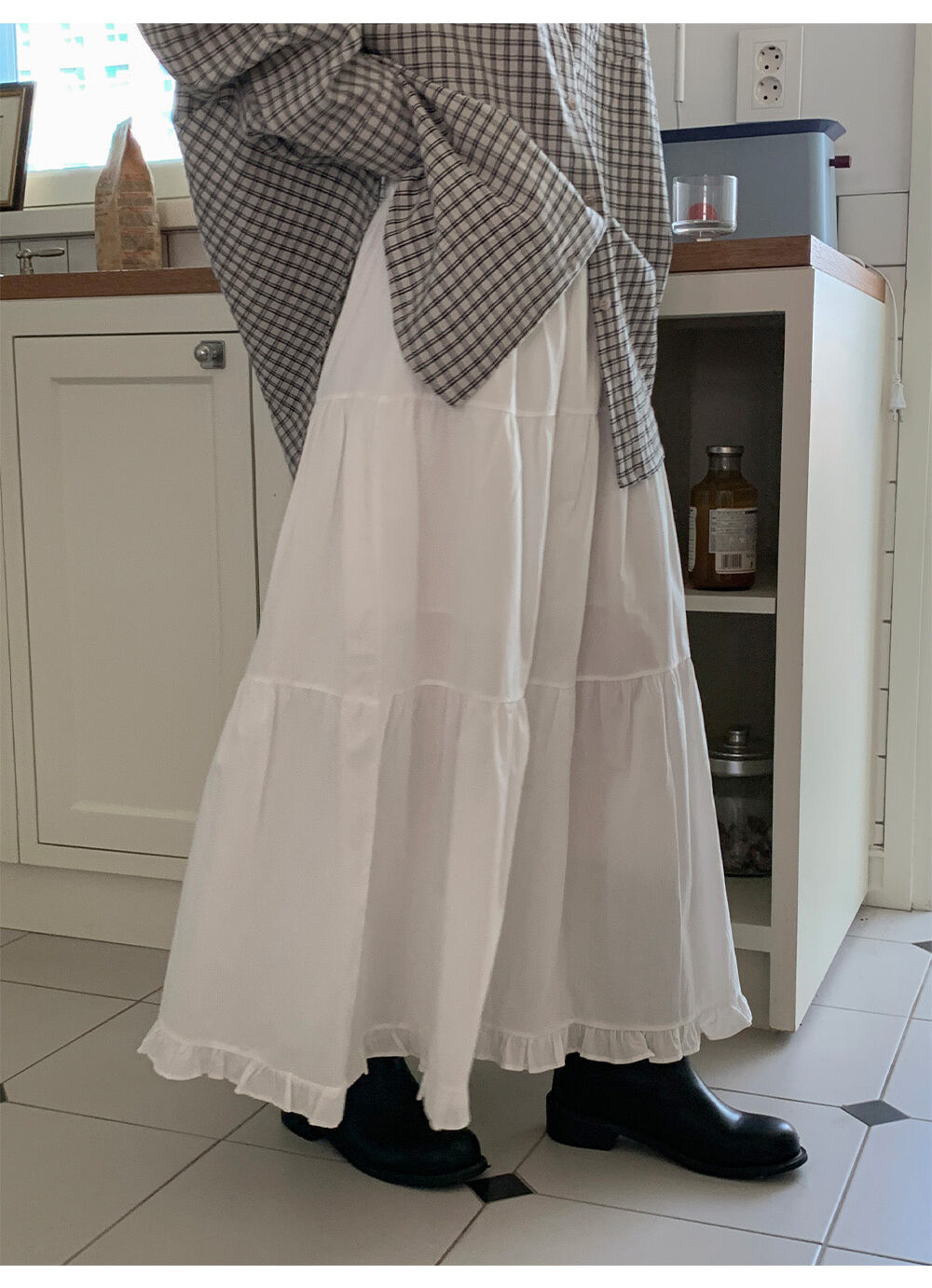 Codibook｜韓國 DAILYJOU 荷葉邊棉質鬆緊腰長裙[預購]裙子 荷葉邊裙 女裝 | 蝦皮購物