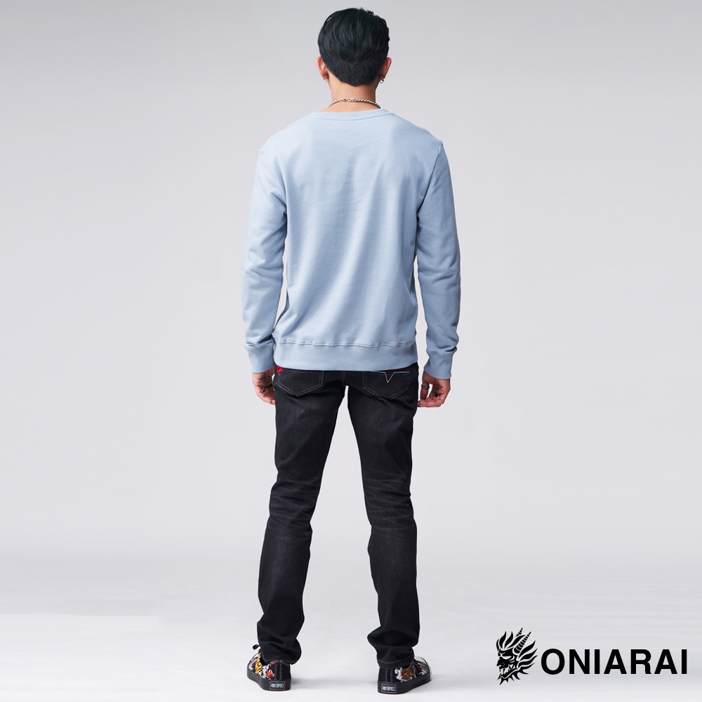 BLUE WAY 鬼洗 ONIARAI - 男女適穿 刺繡側鬼LOGO大學TEE(灰藍) | 蝦皮購物