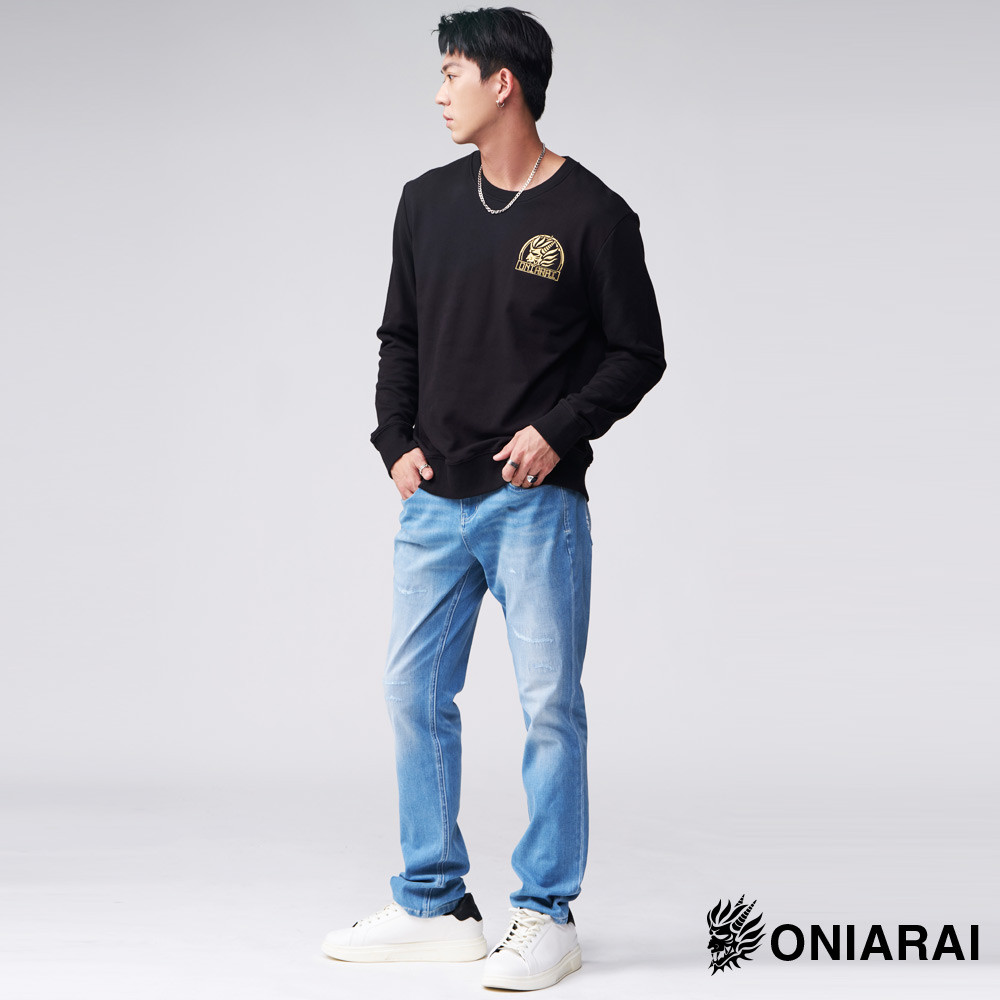 BLUE WAY 鬼洗 ONIARAI - 男女適穿 刺繡側鬼LOGO大學TEE(黑) | 蝦皮購物