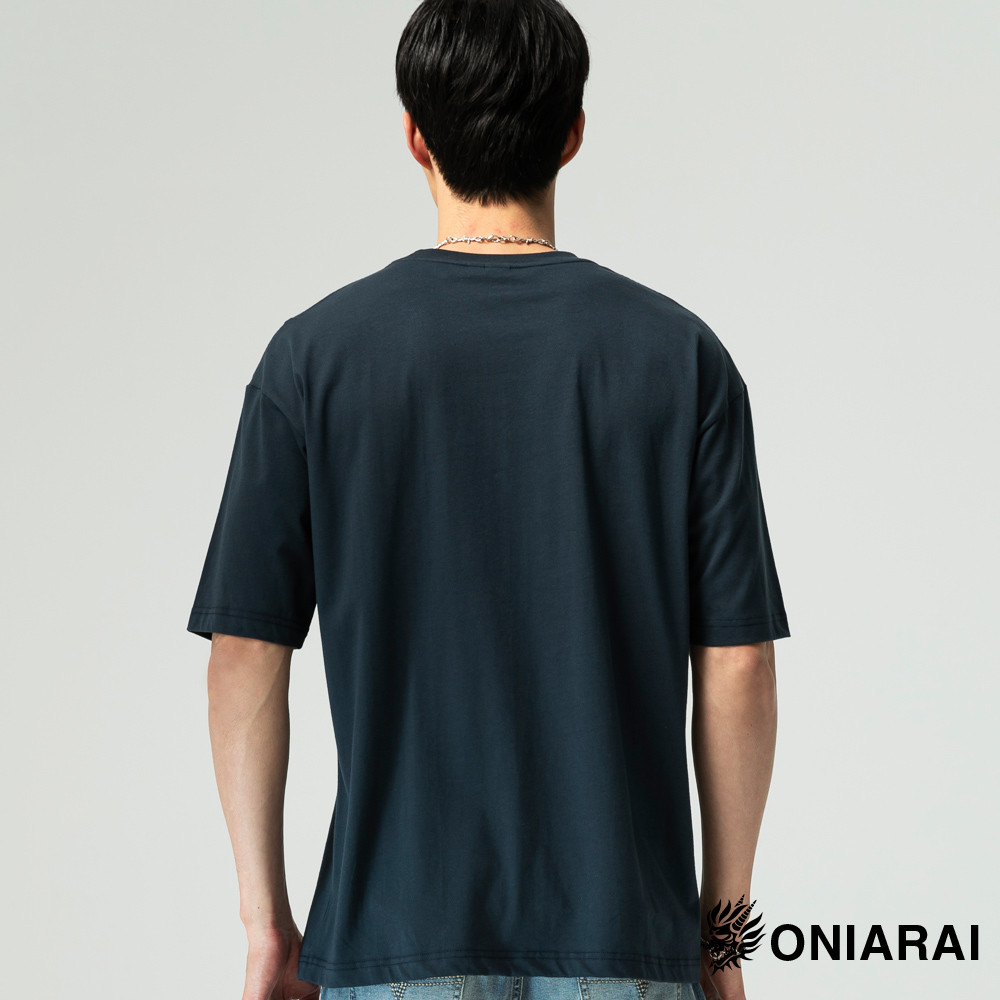 BLUE WAY 鬼洗 ONIARAI - 男款 黑魂重工LOGO落肩短TEE(深藍) | 蝦皮購物