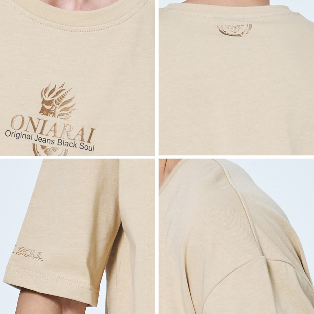 BLUE WAY 鬼洗 ONIARAI - 男款 大和魂家紋簡單LOGO落肩短TEE(卡其) | 蝦皮購物
