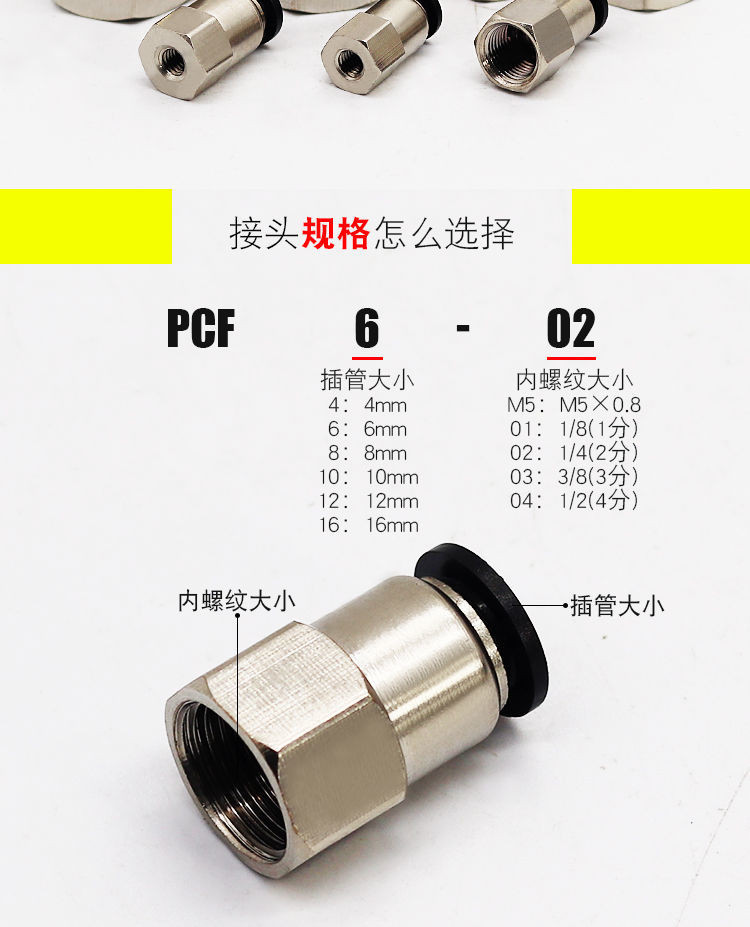 【臺灣出貨】快速接頭內螺紋直通快插PCF4 PCF6-01 PCF8-02 PCF10-03 12-04銅 | 蝦皮購物