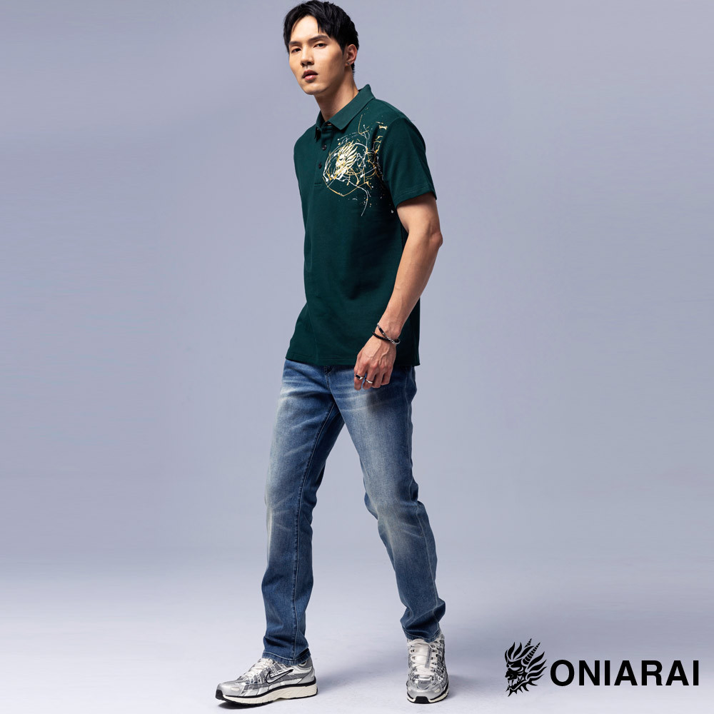 BLUE WAY 鬼洗 ONIARAI - 男款 潮流街頭潑漆鬼頭短袖POLO衫(墨綠) | 蝦皮購物
