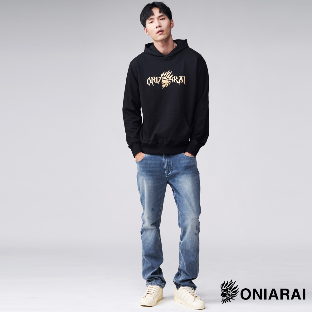 BLUE WAY 鬼洗 ONIARAI - 男女適穿 潮流側鬼LOGO連帽長TEE(黑) | 蝦皮購物