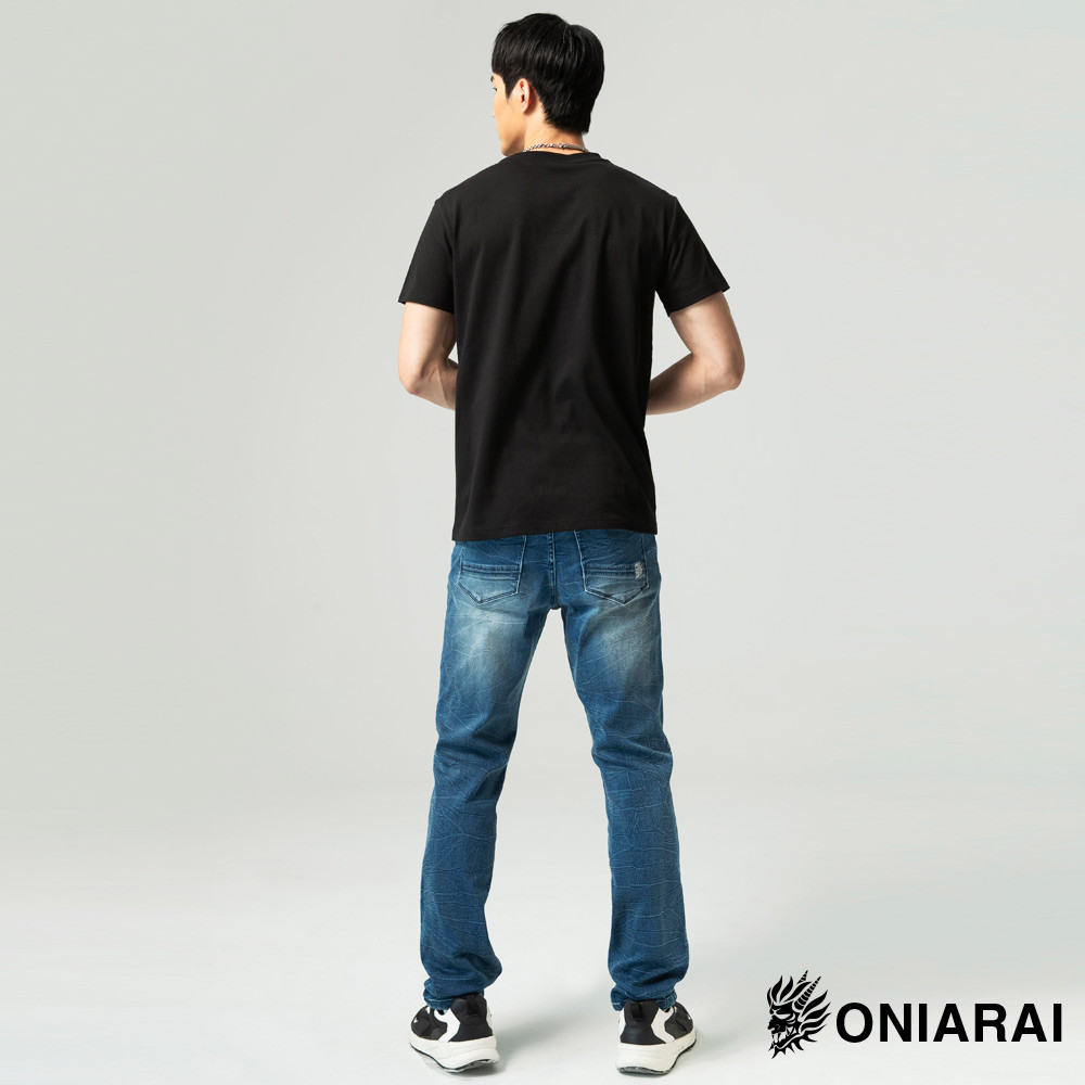 BLUE WAY 鬼洗 ONIARAI - 男款 COOLMAX經典彈力繡花中腰丹寧直筒褲(中藍) | 蝦皮購物