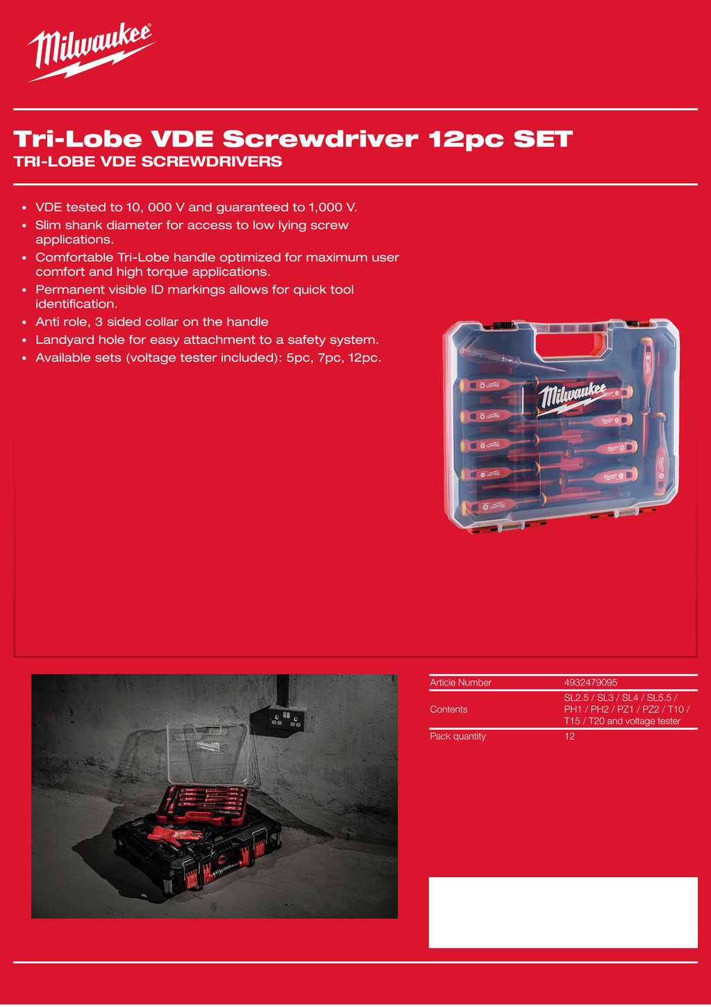 密爾沃基 4932479095 Tri-Lobe VDE 螺絲刀 12 件套手動工具 | 蝦皮購物