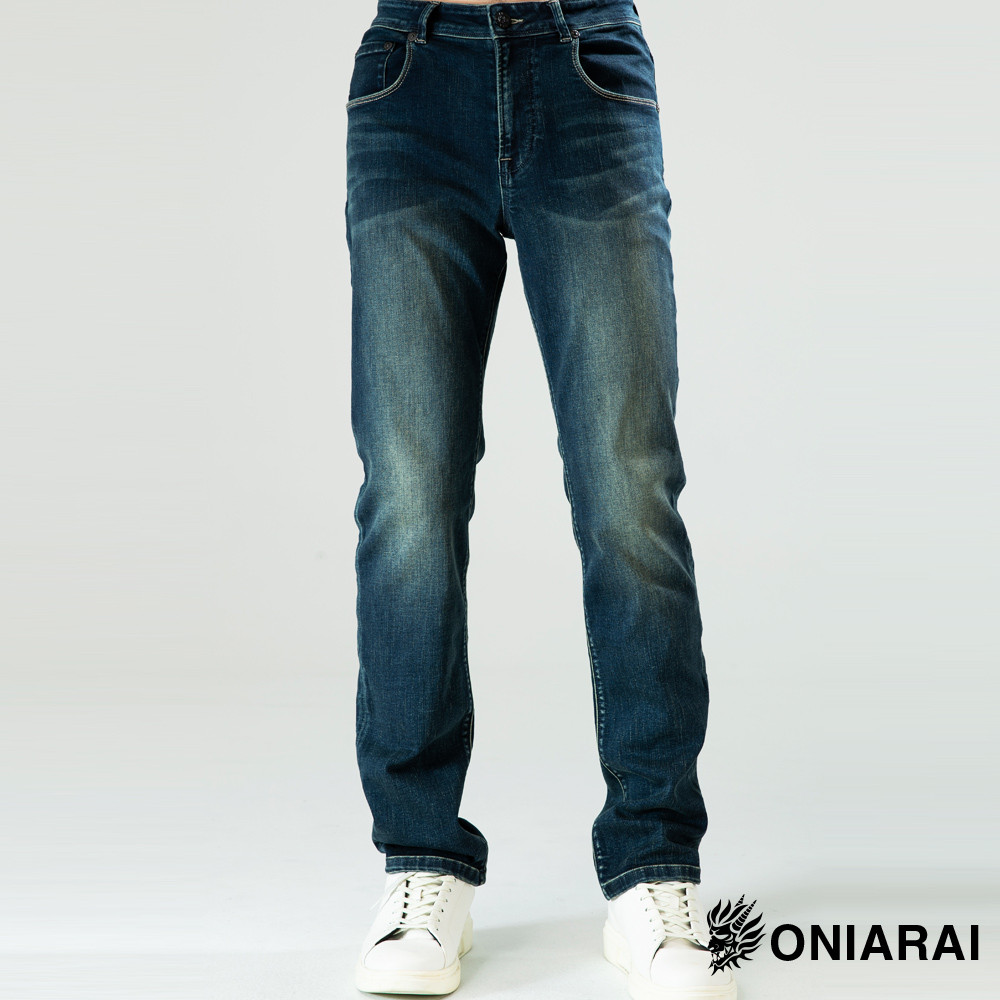 BLUE WAY 鬼洗 ONIARAI - 男款 COOLMAX經典彈力繡花中腰丹寧直筒褲(深藍) | 蝦皮購物