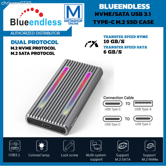 ,Blueendless SSD 外殼 RGB 外殼 M.2 雙 NVME SATA USB 3.1 Type-C | 蝦皮購物