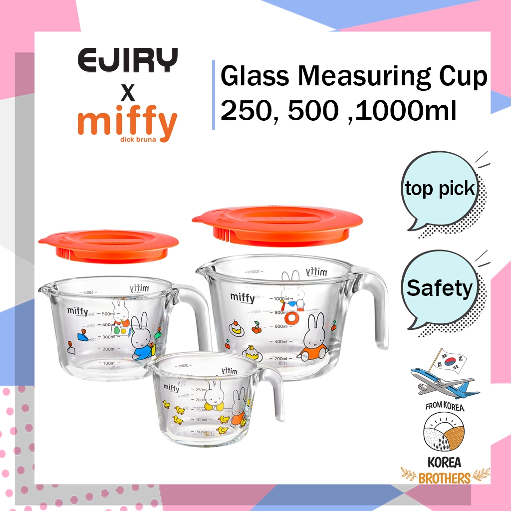 Ejiry x Miffy / 玻璃量杯 /250ml, 500ml 帶蓋, 1000ml 帶蓋 / 韓國發貨 | 蝦皮購物