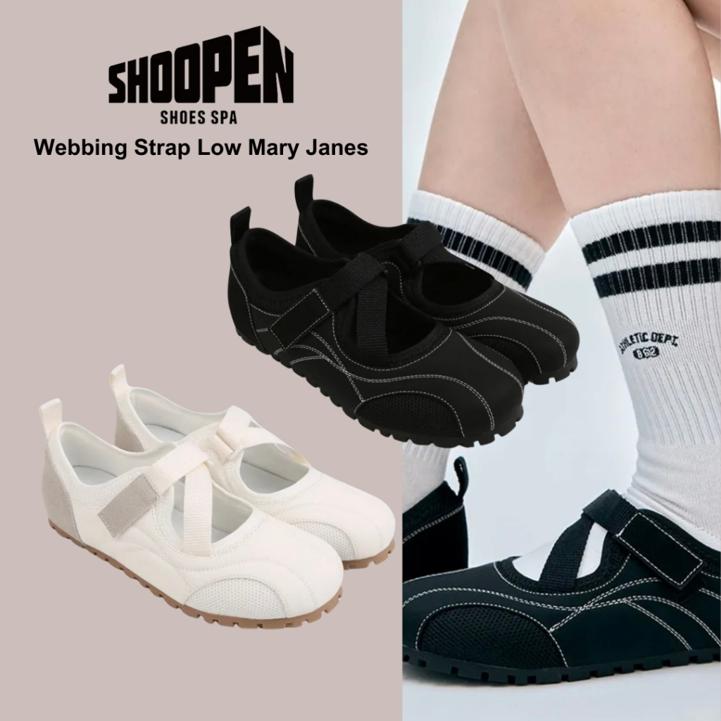 [SHOOPEN] 織帶低跟瑪莉珍鞋 (2色) / 从韩国出发 | 蝦皮購物