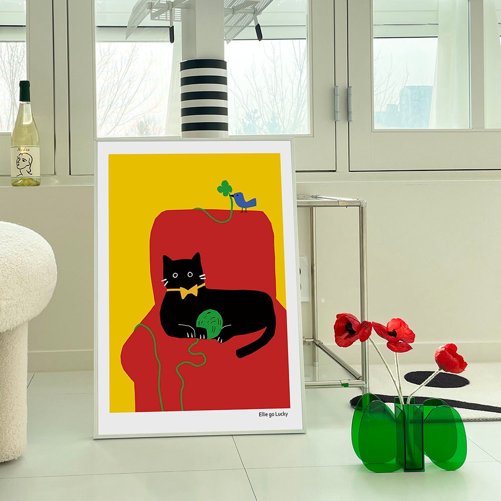 [ELLIE Go LUCKY] 黑貓插圖海報 | 蝦皮購物