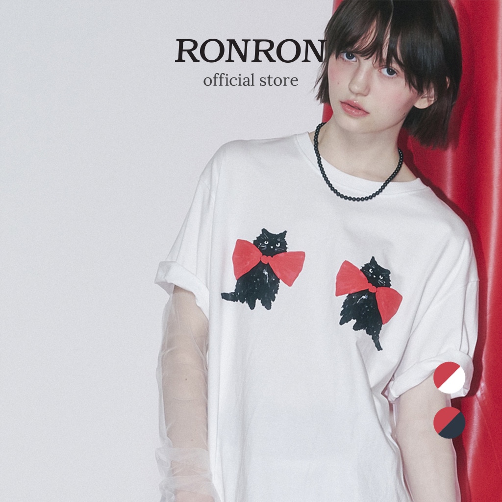[RONRON] RIBBON CATS T SHIR T 恤 / 2色任選 韓國官方直送 | 蝦皮購物