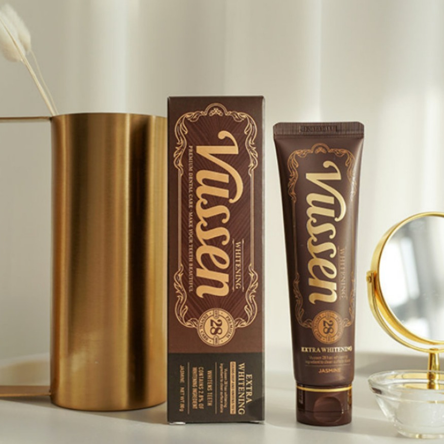 VUSSEN 28 額外美白護理優質牙膏 80 克/包，黃牙，咖啡愛好者，吸煙者白亮牙齒，專業牙齒美白劑 | 蝦皮購物