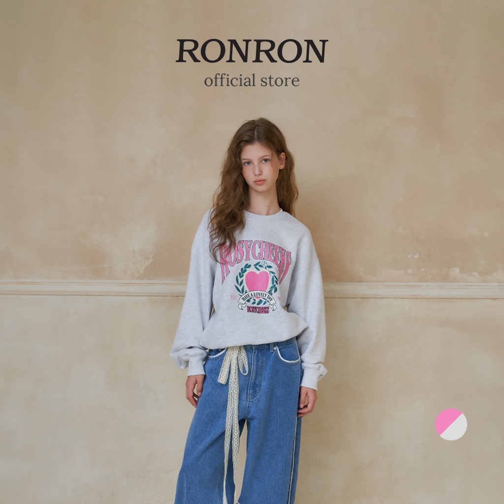 [RONRON] ROSY CHEEKS HEART LAUREL 衛衣 / 白灰色 韓國官方直送 | 蝦皮購物