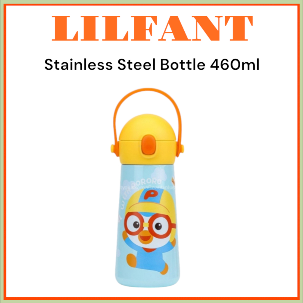 [LILFANT] Pororo 不銹鋼瓶 460ml 帶吸管和肩帶 | 蝦皮購物
