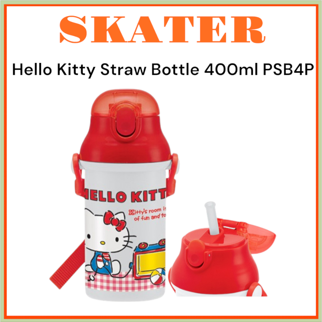 [SKATER] Hello Kitty 吸管一鍵式肩帶水吸管瓶 400ml PSB4P 日本製造 | 蝦皮購物