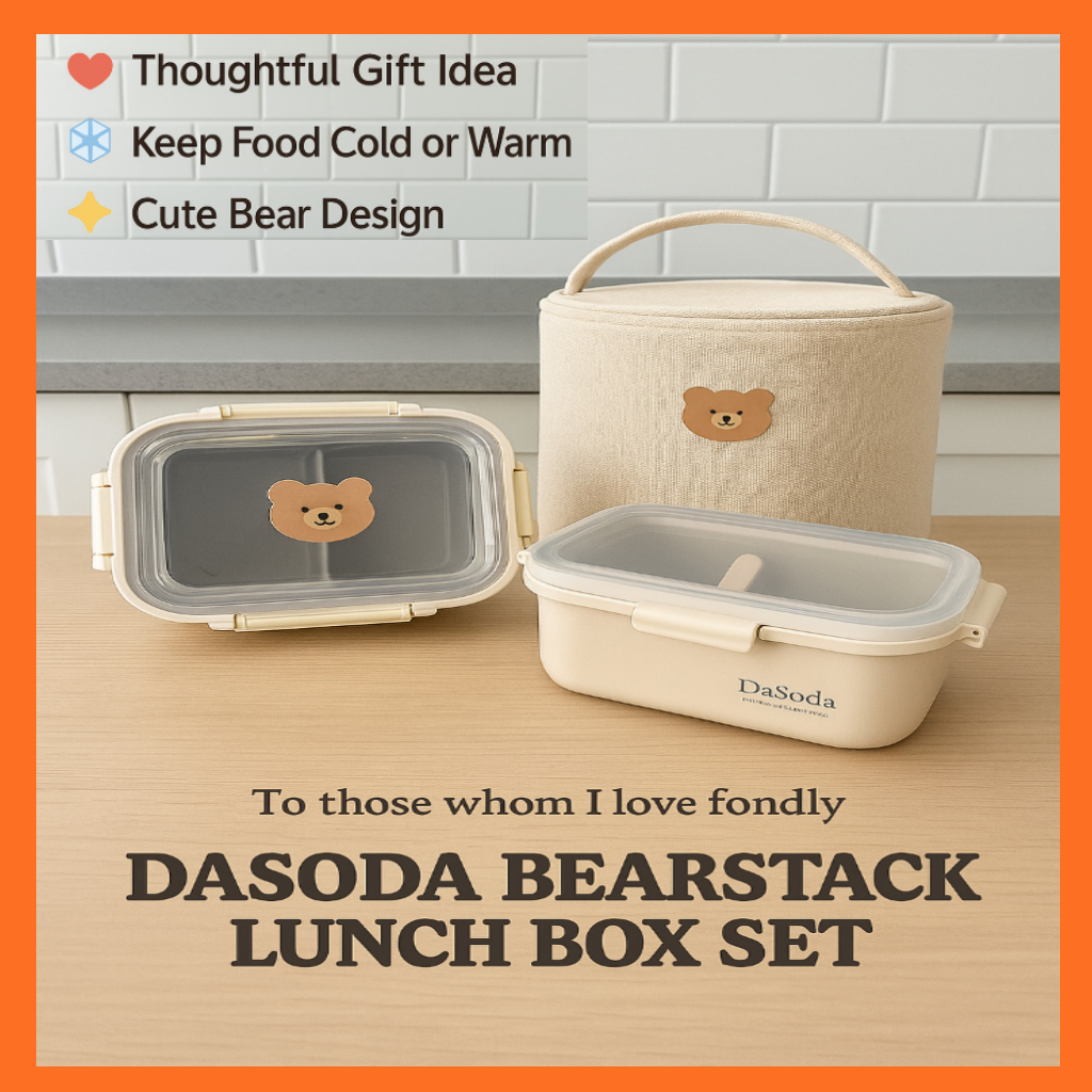 [韓國製造] DaSoda 不銹鋼小熊飯盒套裝 – 2 個隔層 + 保溫袋 | 防漏、可愛角色便當、絕緣袋包括 | 蝦皮購物