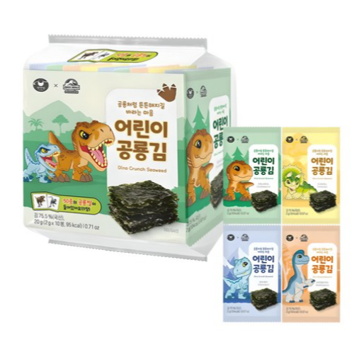 【來自韓國】Manjeon Gim Kids 恐龍紫菜 10包, 20g, 1 Piece | 蝦皮購物