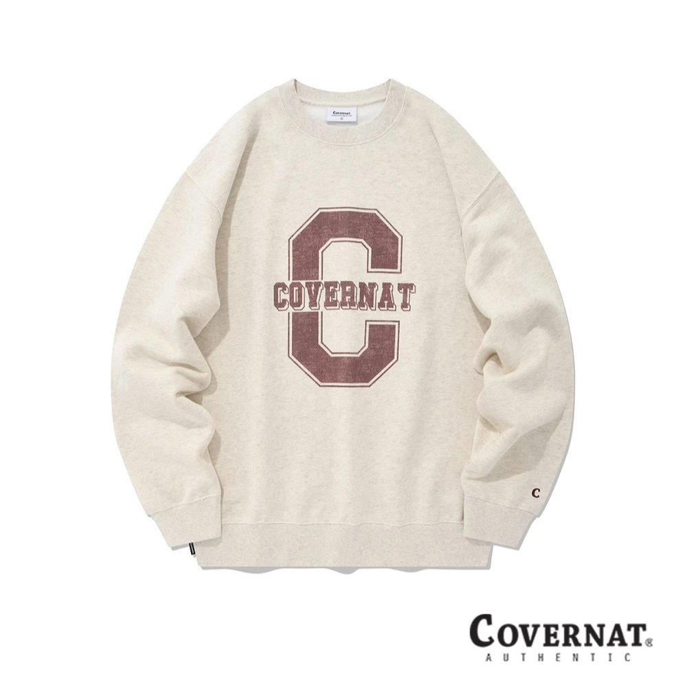 [COVERNAT] C LOGO圆领大學T（燕麥色) [F7] | 蝦皮購物