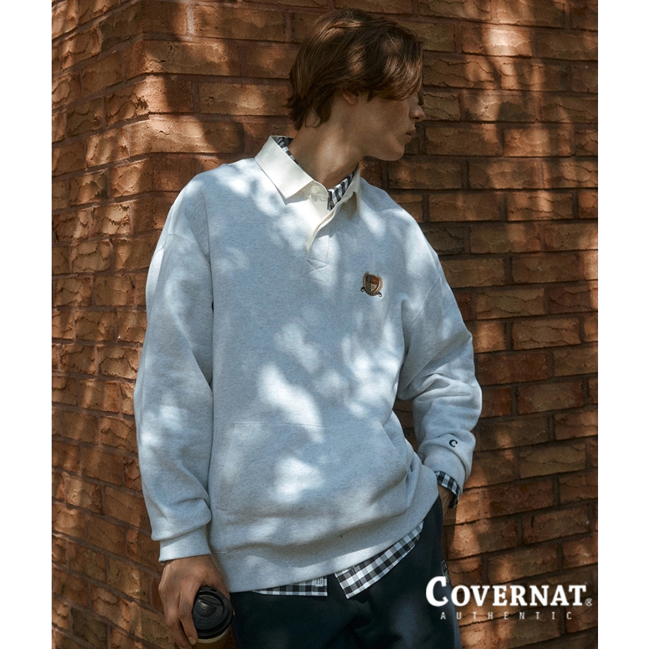 [COVERNAT] LOGO翻領大學T(灰色） [F7] | 蝦皮購物