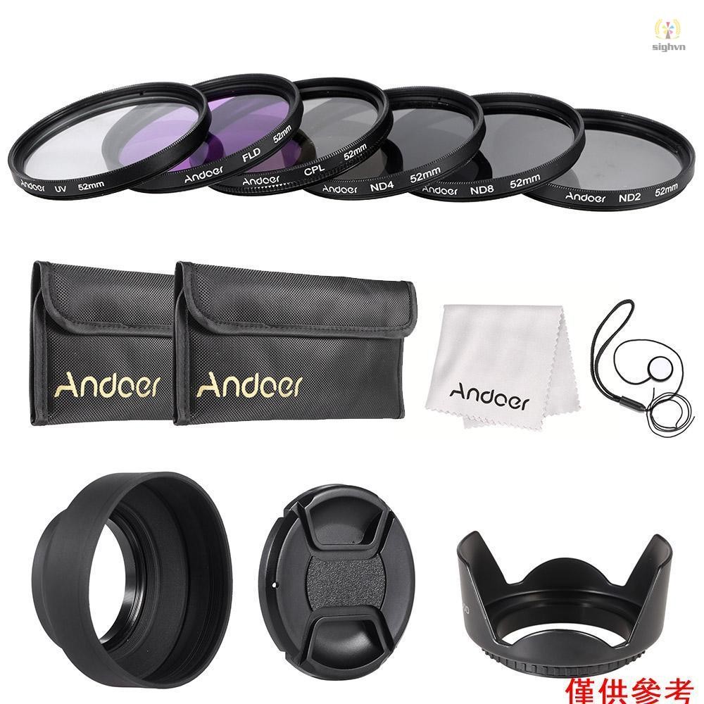 Andoer 52mm 鏡頭濾鏡套件 UV+CPL+FLD+ND(ND2 ND4 ND8) 帶便攜袋/鏡頭蓋/鏡頭蓋支架 | 蝦皮購物
