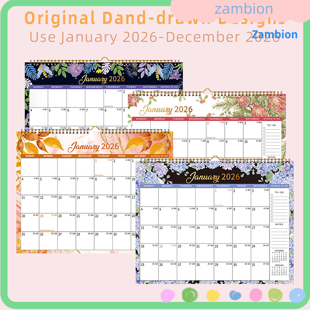 [zambion] 2026 年挂歷 14" x 11" 大日曆帶掛鉤一月 2026 - 十二月 2026 年 12 個 | 蝦皮購物