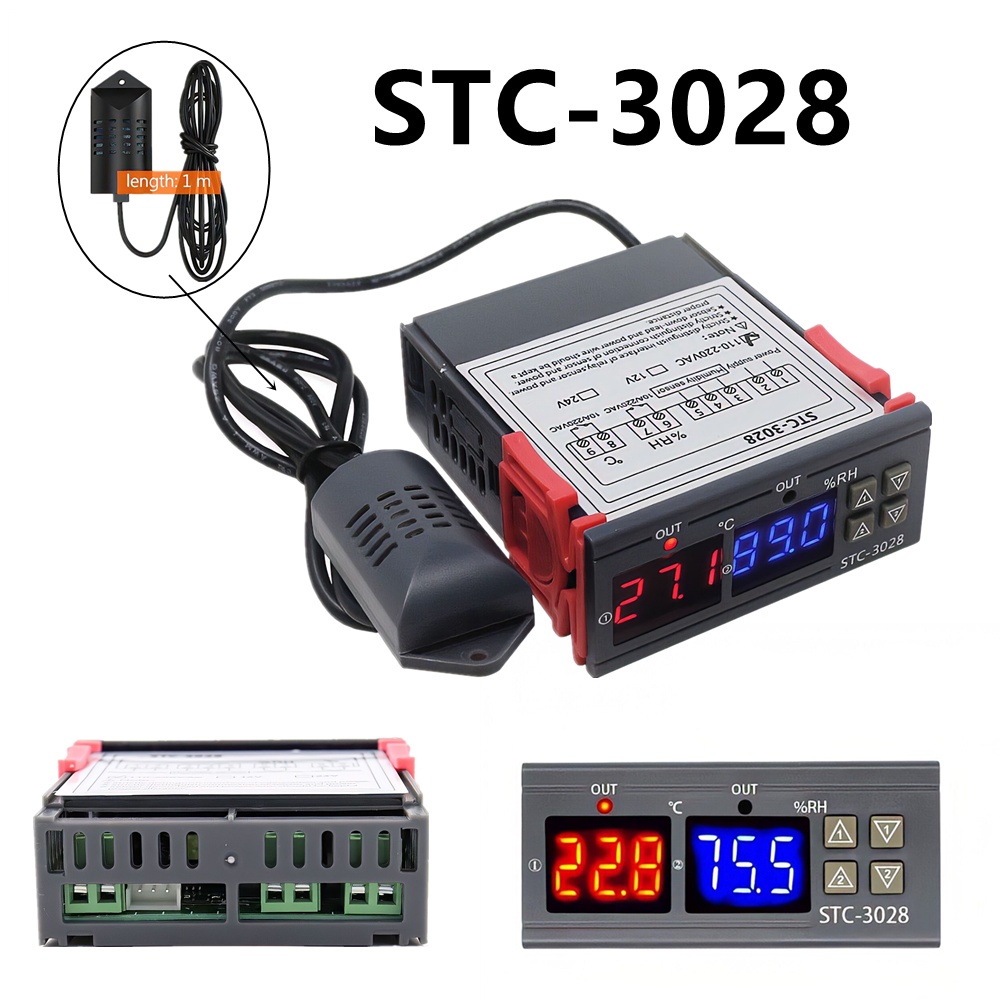 雙數字恆溫器溫度濕度控制 STC-3028 溫度計濕度計孵化器控制器 AC 220V DC 12V 24V | 蝦皮購物
