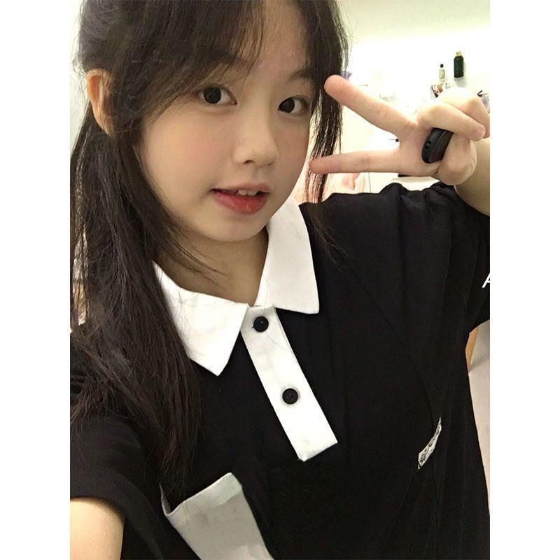 ARXO 女生短袖 夏季2023新款Polo領短袖t恤女寬松韓版百搭學院風印花半袖上衣女 | 蝦皮購物