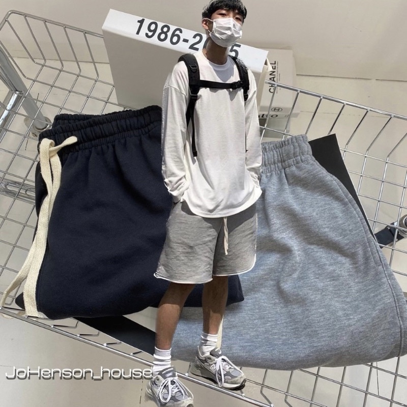 【JoHenson】不收邊棉短褲 寬鬆 抽繩 不收邊 寬短褲 休閒 | 蝦皮購物