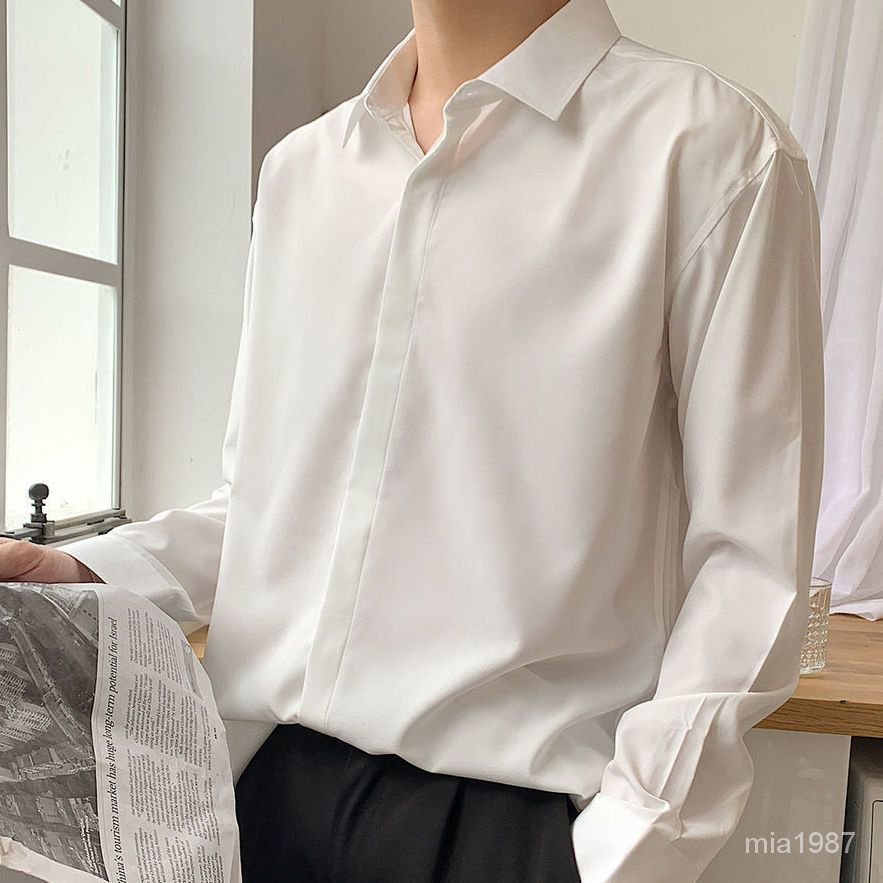 【精品男裝】垂感襯衫男高級感長袖打底百搭內穿寬鬆ins潮流痞帥氣西裝襯衣jioyh WYWL | 蝦皮購物
