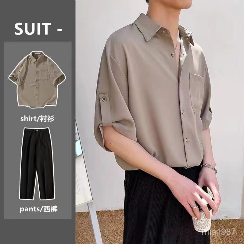 【精品男裝】襯衫男短袖韓版潮流ins七分袖襯衣輕熟風痞帥夏季冰絲高級感上衣jioyh SD9T | 蝦皮購物