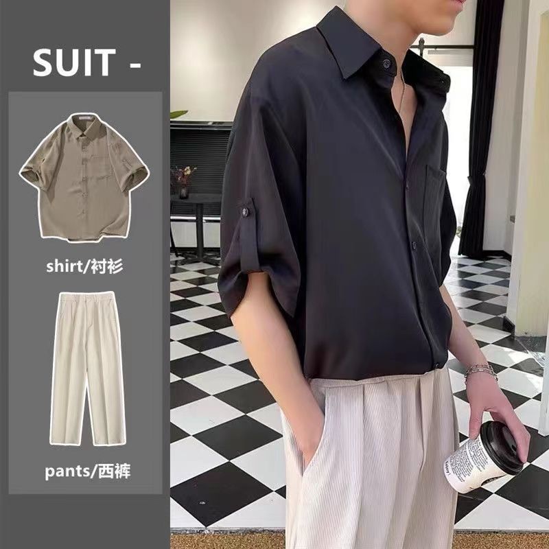 【精品男裝】襯衫男短袖韓版潮流ins七分袖襯衣輕熟風痞帥夏季冰絲高級感上衣jioyh SD9T | 蝦皮購物