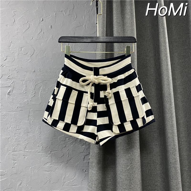 HoMi 大尺碼短褲 ins胖mm2-300斤夏加大碼條紋工裝短褲女松緊腰寬松闊腿顯瘦運動褲 | 蝦皮購物