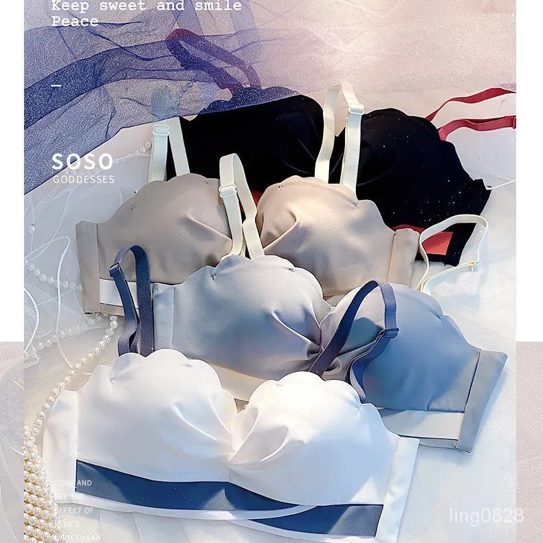 RFNL【日系可愛內衣】花瓣褶皺 無痕內衣 無鋼圈 自然柔和 舒適輕便 小胸聚攏 荷花扭結杯 集中爆乳 少女內衣褲套裝 | 蝦皮購物