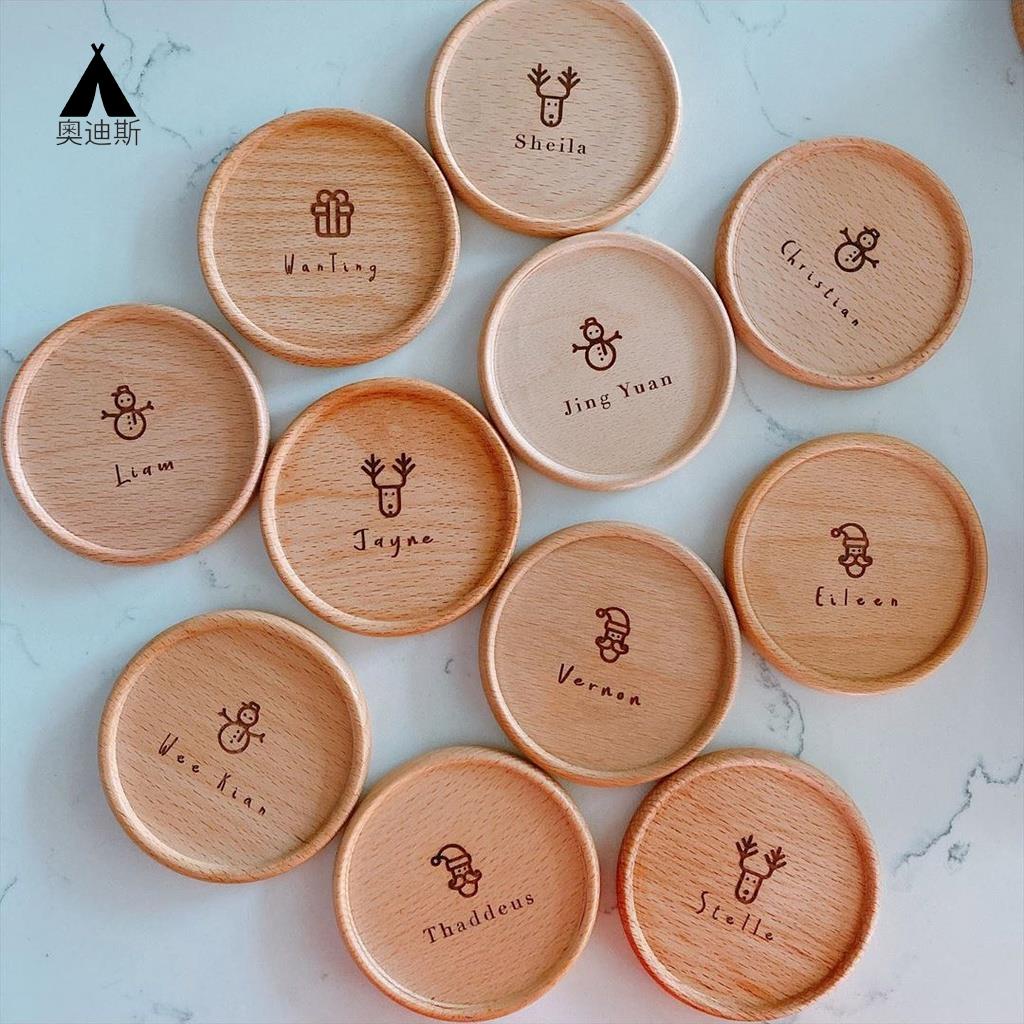 【杯墊】實木杯墊 日式 【全場客製化】 木製 茶托 定做茶道創意 訂製雷射鵰刻logo 🔥工廠直營 木質杯託 茶墊 | 蝦皮購物