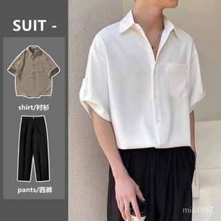 【精品男裝】襯衫男短袖韓版潮流ins七分袖襯衣輕熟風痞帥夏季冰絲高級感上衣jioyh SD9T | 蝦皮購物