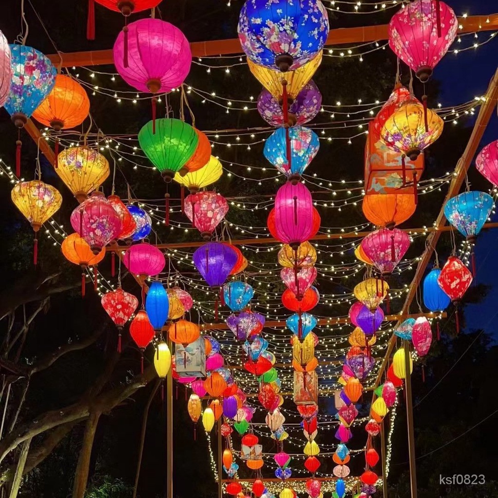 燈籠 中秋燈籠 中秋節 日式燈籠 紅燈籠戶外裝飾網紅景區美食街道掛飾髮光收縮折疊國潮防水綢佈越南燈籠 | 蝦皮購物