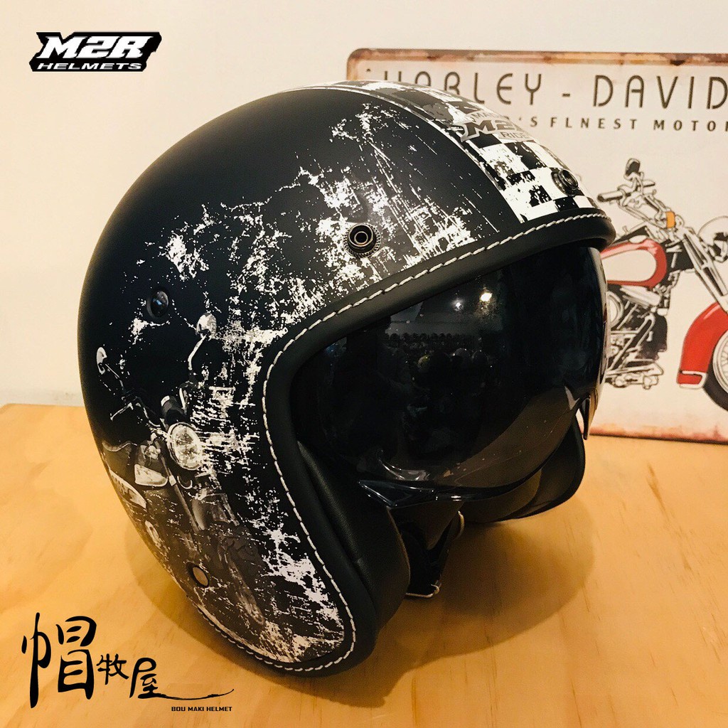 【帽牧屋】 M2R MO-2 #1 四分之三罩安全帽 內藏墨鏡 內襯全可拆洗 半罩 3/4 復古帽 消光黑 | 蝦皮購物